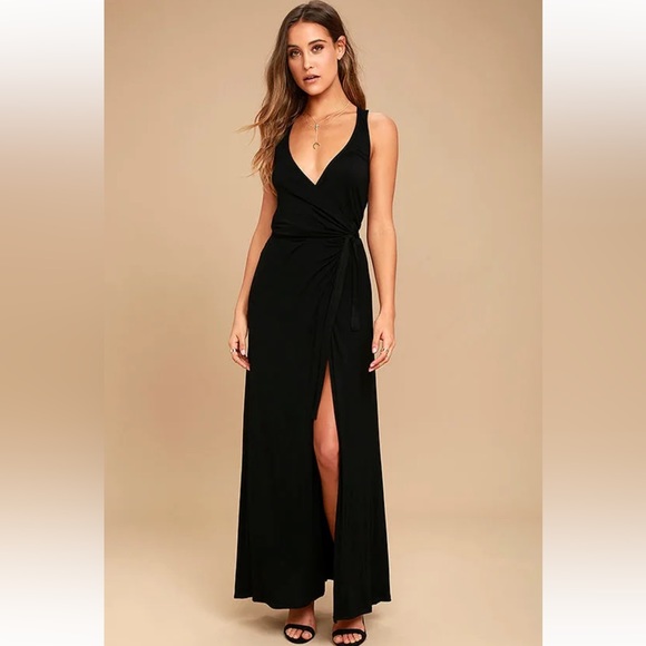 Lulus | Dresses | Lulus Road To Rome Deep V Criss Cross Back Black Wrap ...